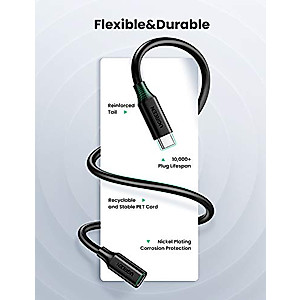 UGREEN USB Type C Extension Cable (10Gbps), USB 3.2 Type C Male to Female Fast Charging, Thunderbolt 3 Compatible with MacBook Pro iPad Pro Dell XPS Surface Switch DJI Mavic Dongle Hub,3FT