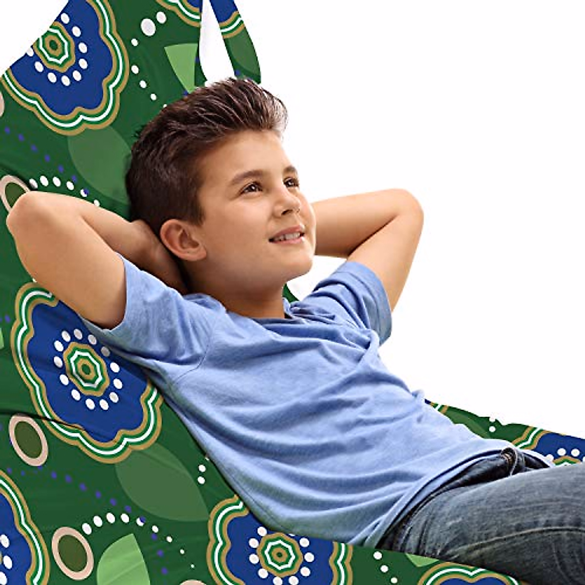 Lunarable Floral Lounger Chair Bag, Forest Flower Beauty with Plants and Pastel Circles Leaves Nature, High Capacity Storage with Handle Container, Lounger Size, Navy Blue Hunter Green