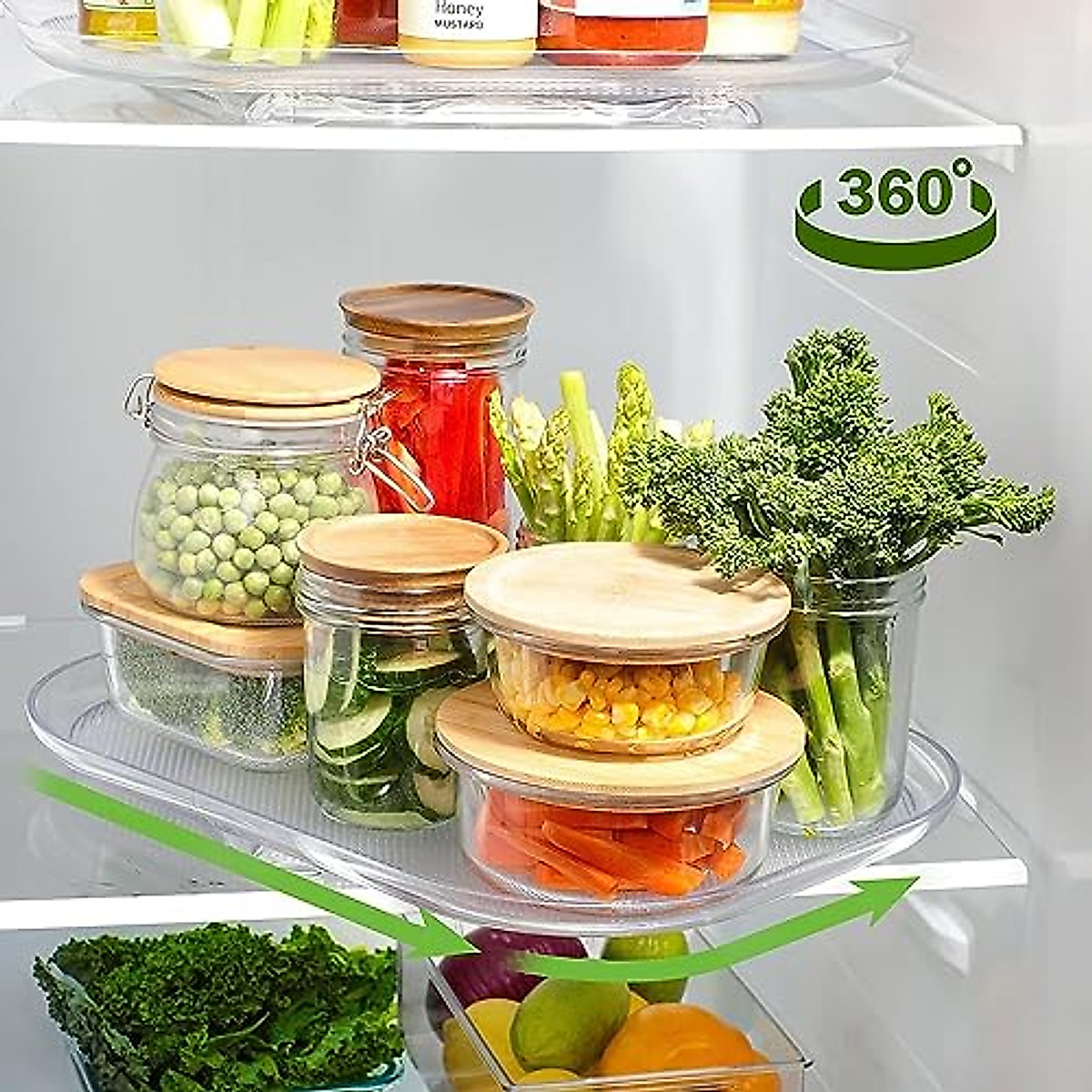 Square Lazy Susan for Refrigerator, Clear Turntable Organizer, 2 Pack 15.67'' Rectangular Fridge Organizers and Storage, Rotating Rack Organization for Kitchen, Counter Top, Cabinet Closet, Pantry