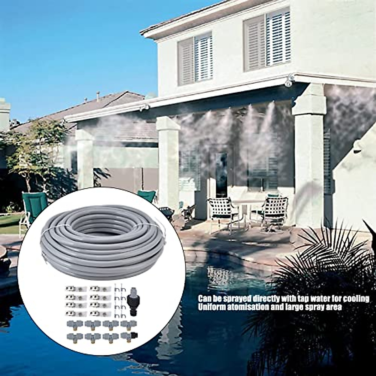 Emoshayoga Garden Sprayer Pipe Set, Humidification 15m/49.2ft Professional Garden Hose Set Low Pressure Cooling  Atomization for Outdoor