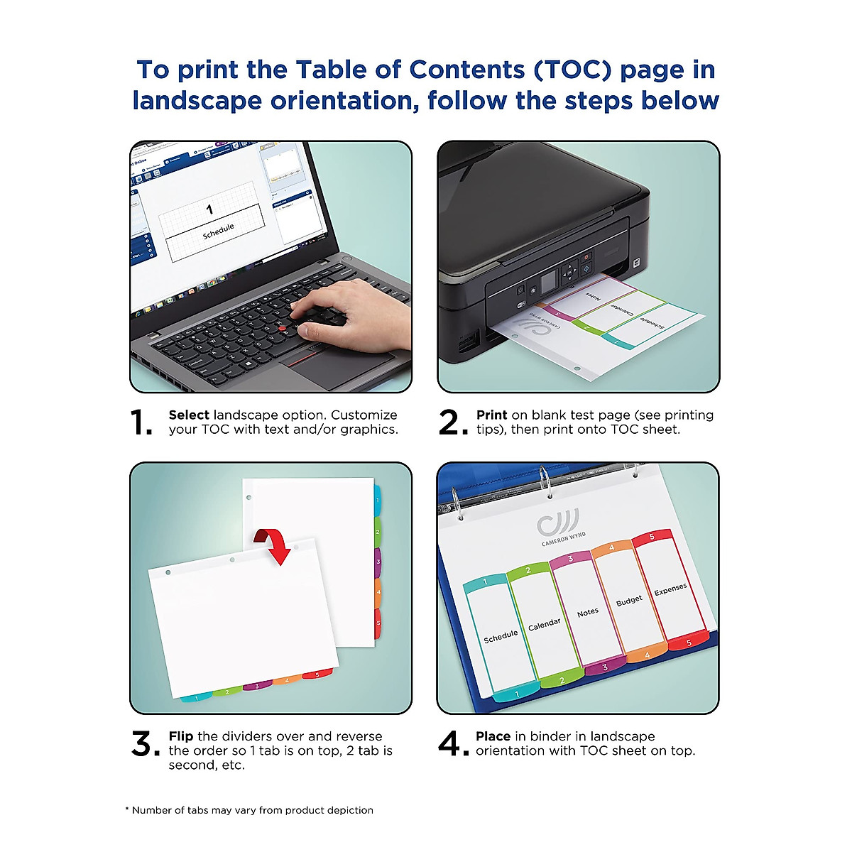Avery 31-tab Dividers for 3 Ring Binders, Customizable Table of Contents, Multicolor Tabs, 1 Set (11846)