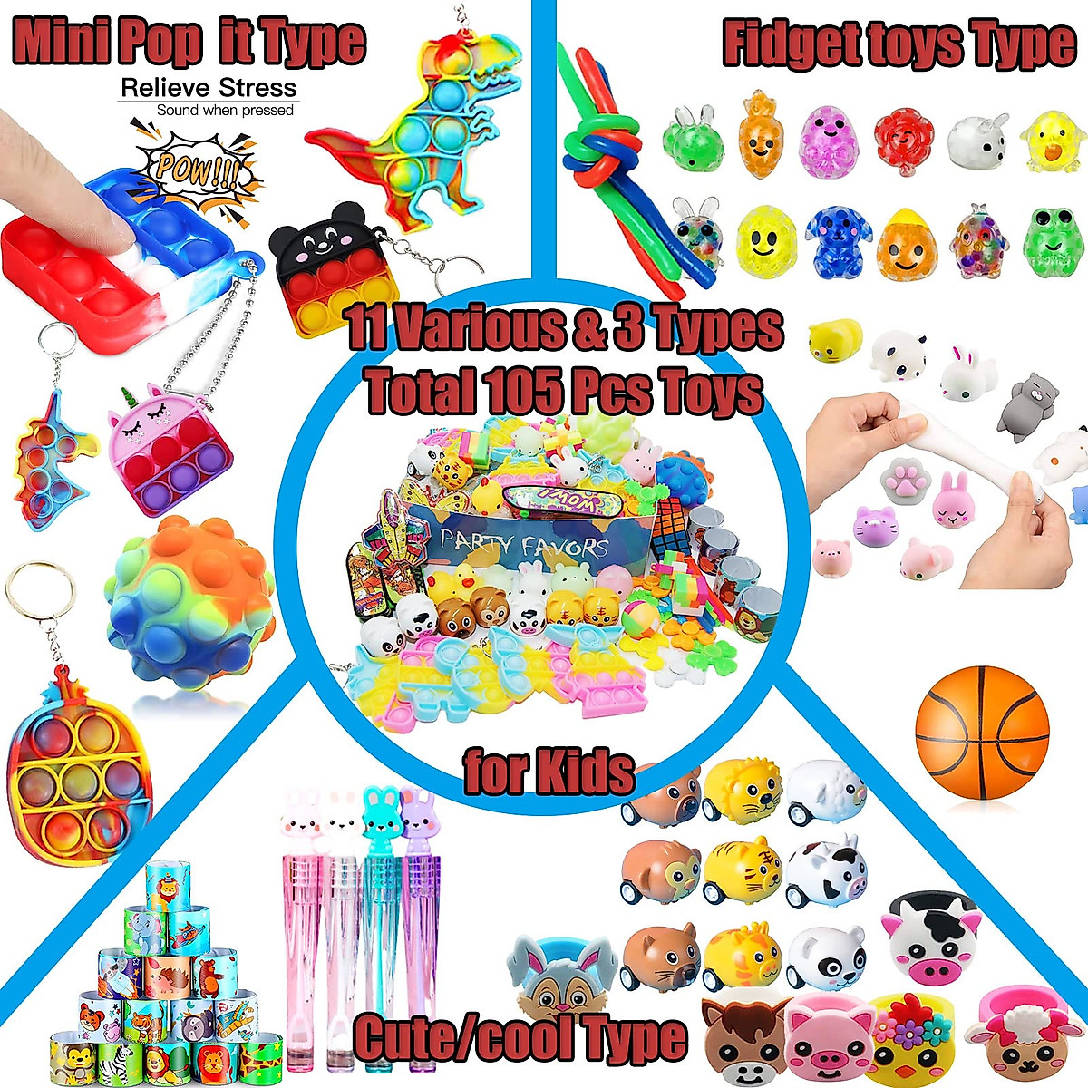 105 PCS Assortment Party Favors Toys for kids, Premium Mini Ctue Favors for All Ages kids Grils,Prize Box Toys,Goody Bag Fillers,pinata stuffers,Carnival Prizes for Boys and Girls 4-10