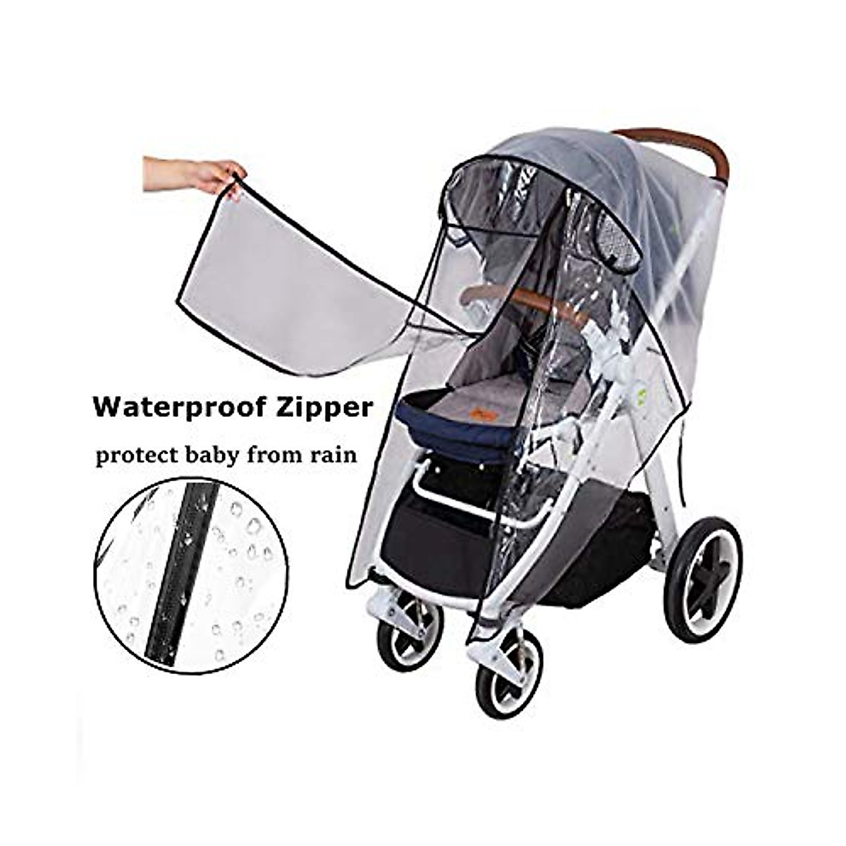 Diagtree Stroller Rain Cover Universal, Baby Travel Weather Shield, Windproof Waterproof, Protect from Dust Snow Insects (Double Zipper-L)
