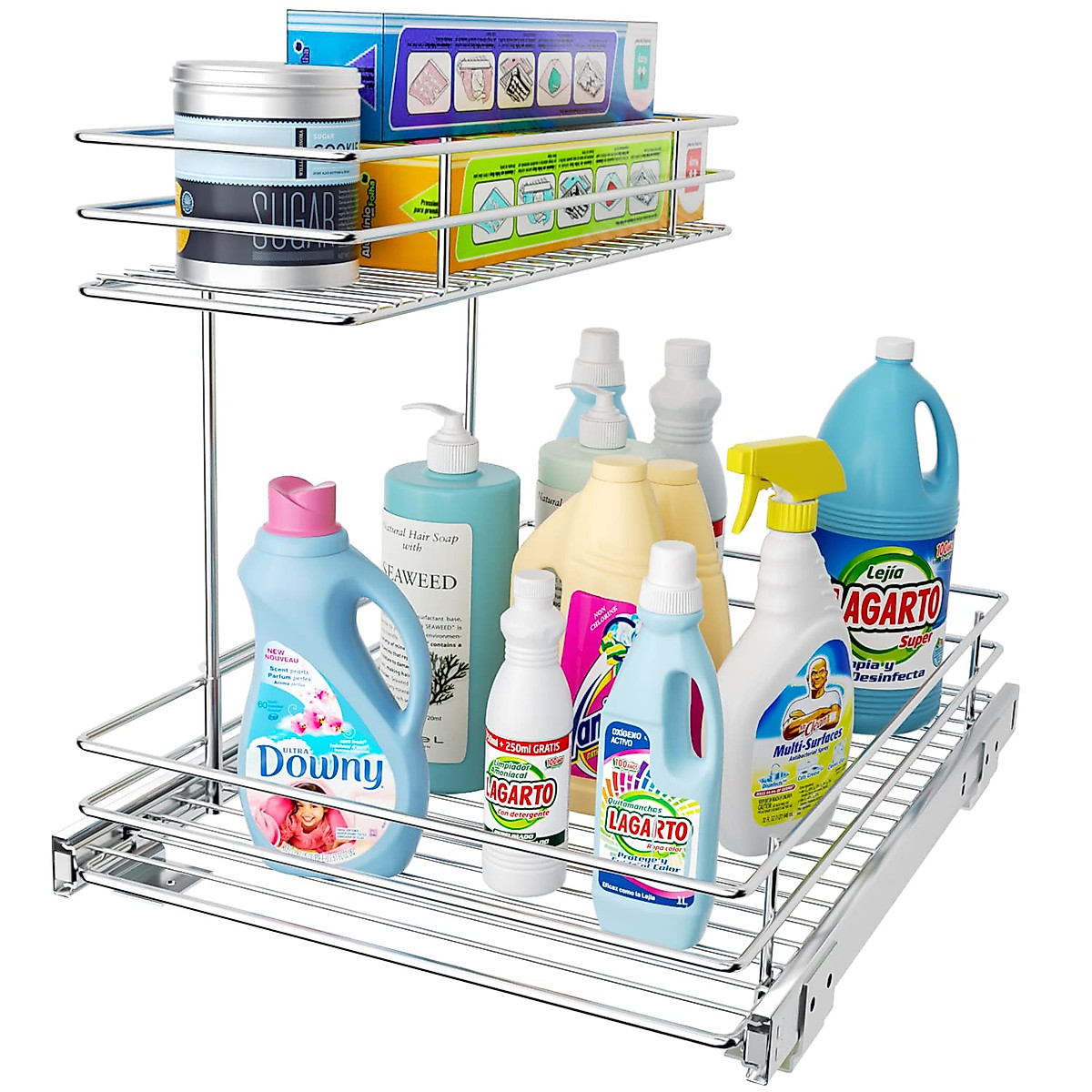 G-TING Pull Out Cabinet Organizer, Under Sink Slide Out Storage Shelf with 2 Tier Sliding Wire Drawer - 12.6W x 16.53D x 12.99H