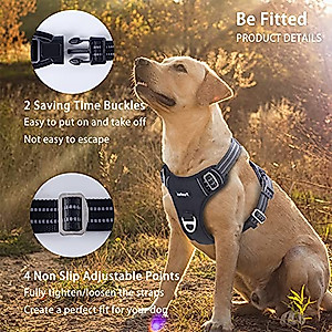 Funfox Medium Dog Harness No Pull, Adjustable Dog Vest for Easy Walking, Breathable Oxford Material, Reflective Strips with Metal Front Clip for Control for Small Puppy Black