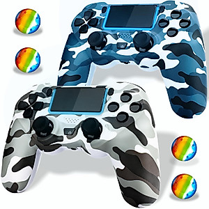 PGYFDAL 2 Pack Wireless Controller For PS4/Pro/PC, Gamepad with USB Cable/1000mAh Battery/Dual Vibration/6-Axis Motion Sensor/3.5mm Audio Jack/Multi Touch Pad/Share Button (Blue and Grey)