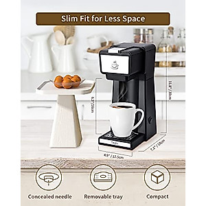 Teglu Upgraded 2 in 1 Single Serve Coffee Maker for K Cup Pods & Ground Coffee, Mini K Cup Coffee Machine 6-14 oz, Single Cup Coffee Brewer with One-Press Fast Brewing, Reusable Filter, Black