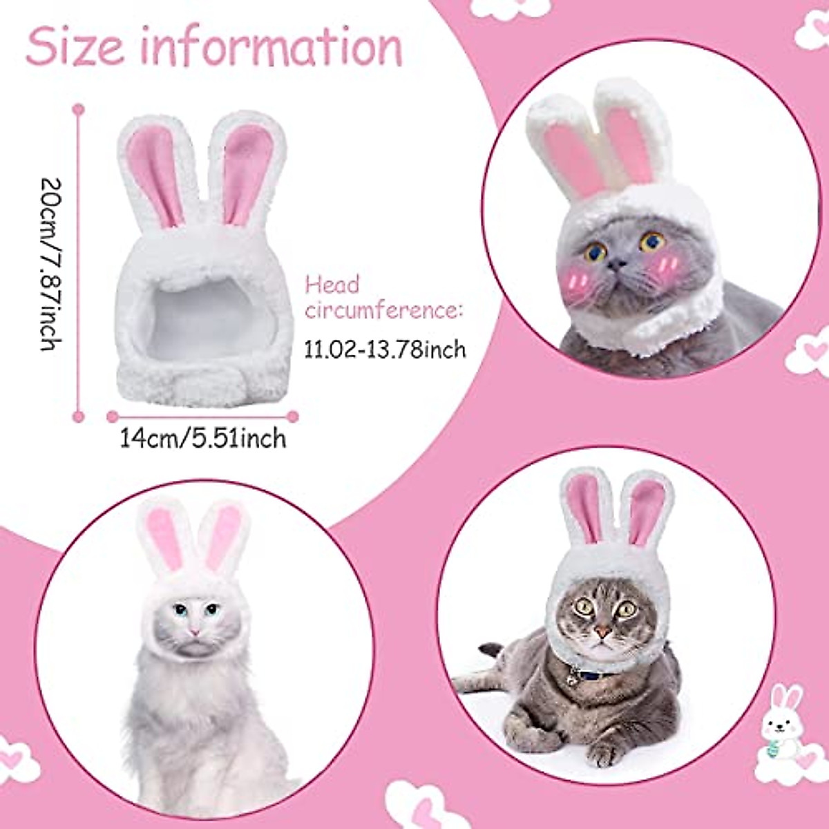 Cat Cute Costume Pet Plush Bunny Ears, Puppy Rabbit Headband Ear Hats, Snug Bunny Warm Hat with Ears for Cats Puppies and Small Dogs, Easter/Halloween/Party Cosplay (Pink, Bunny Ears)