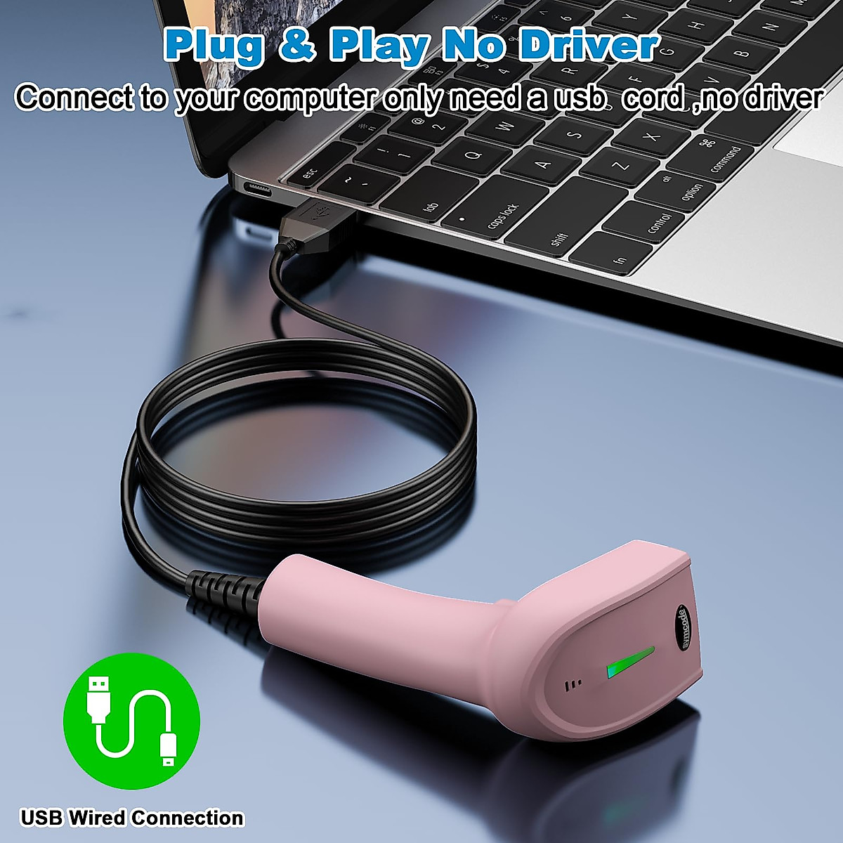 Symcode Handheld Barcode Scanner USB Wired 2D 1D QR Code for Computer POS Support Automatic Screen Scanning, for Mobile Payment, Store, Supermarket, Warehouse Pink