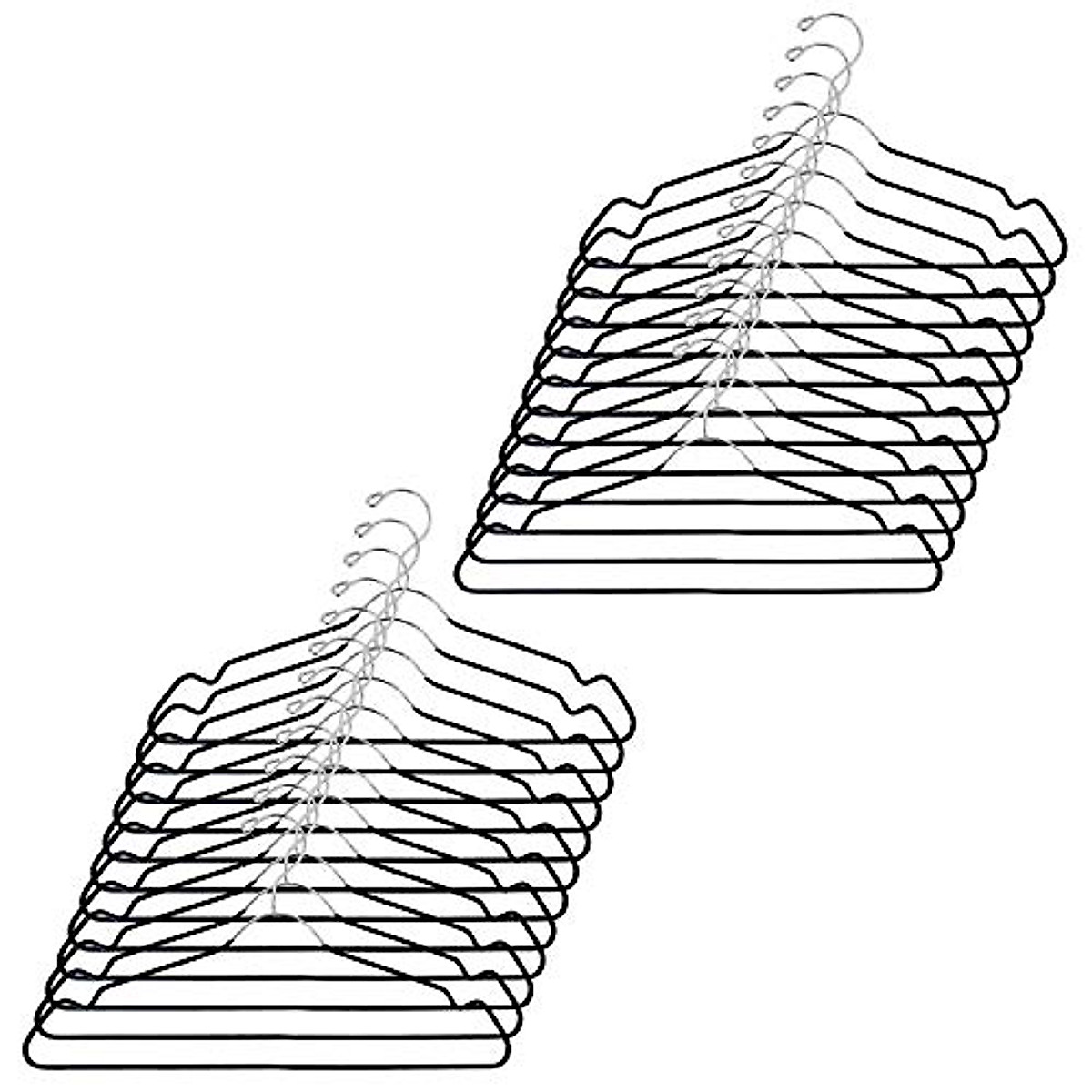 USTECH Metal Space Saving Clothes Hangers | Trouser Bar with Shoulder Notch Thin Hangers Perfect for Coat, Suit, and Pants | Non-Slip Coating and Large Hook for Added Safety | Pack of 24