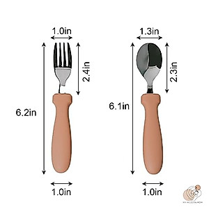 My Modern Mom Toddler Utensils - Spoons and Forks Set - 6 Pack Feeding Cutlery – Apricot, Cream and Sand Colors – Stainless Steel with Silicone Handles – Food Grade Silicone – Dishwasher Safe