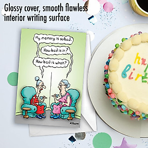 NobleWorks - 1 Funny Birthday Card for Women, Wife - Happy Bday Cartoon, Woman Notecard with Envelope - Bad Memory C3680BDG