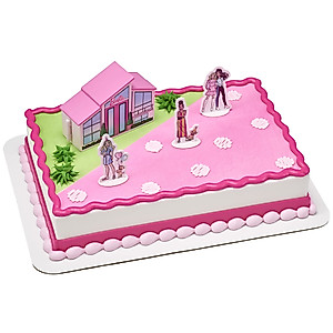 DecoSet Barbie Dreamhouse Adventures Cake Topper, 4 Piece Cake Decoration With Barbie, Barbie Dreamhouse, and Friends, For Birthday Cake, Ready to Use