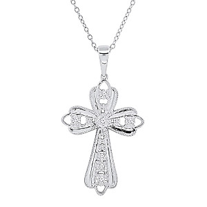 Dazzlingrock Collection Creative Round White Diamond Womens Cross Charm Religious Pendant (0.10 ctw, Color White, Clarity I2-I3), 925 Sterling Silver