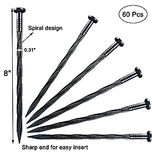 60-Pack 8 Inch Plastic Edging Nails, Landscape Edging Stakes Spiral Nylon Yard Garden Anchoring Spikes for Artificial Turf, Paver Edging, Weed Barrier, Tent