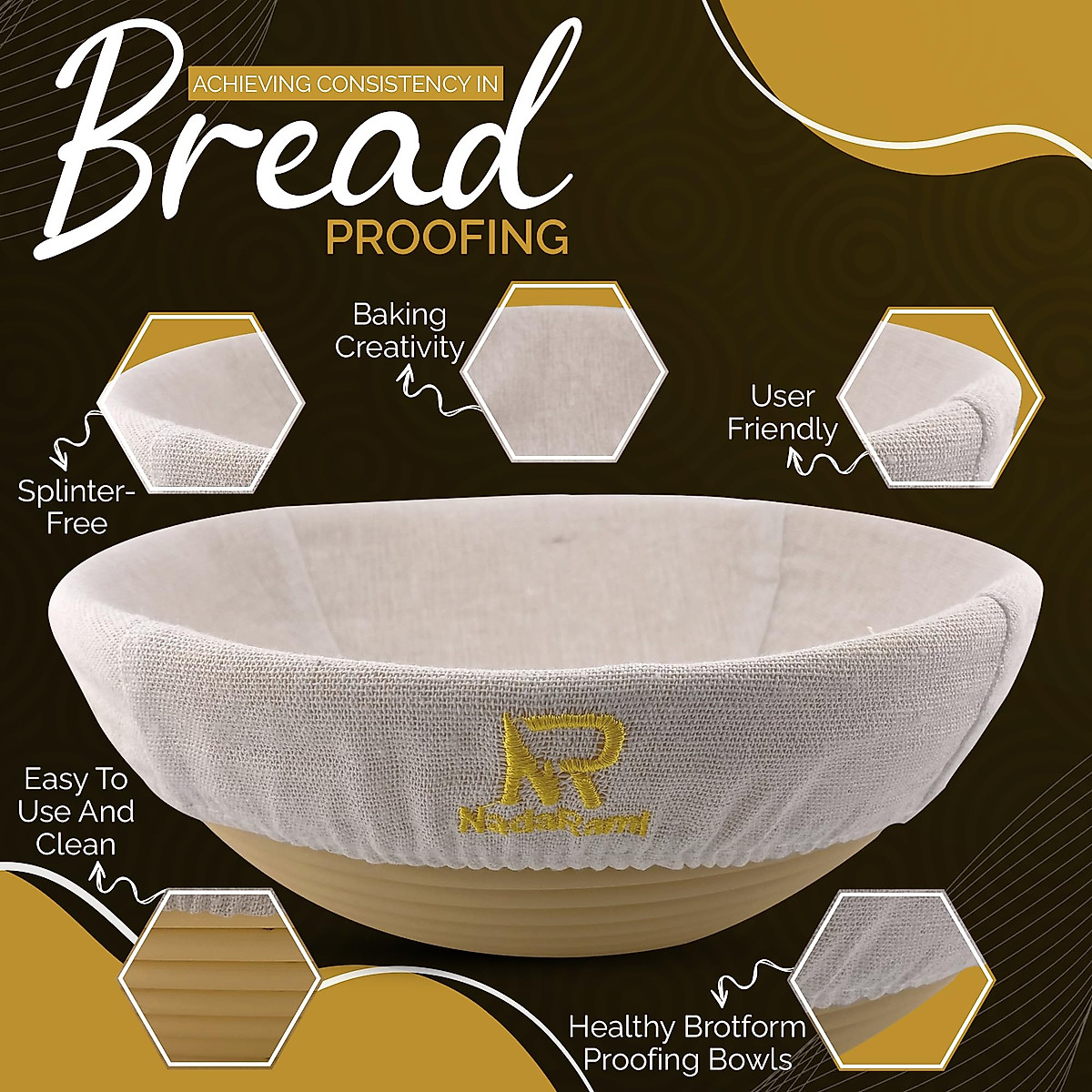 Banneton Bread Proofing Basket - Sourdough Proofing Basket Set of two - 9 &10 Inch Round - Bread Proofing Basket with Dough Scraper, Bread Lame, and Linen Liner - Sourdough Banneton Basket
