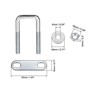 uxcell Square U-Bolts 3/4"(20mm) Inner Width Carbon Steel M6 with Nuts, Frame Plate, Round Washers 4 Set