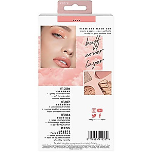 Real Techniques Flawless Base Brush Set With Ultra Plush Custom Cut Synthetic Bristles and Extended Aluminum Ferrules to Build Coverage for Every Makeup Application Need, Orange, 5 Piece