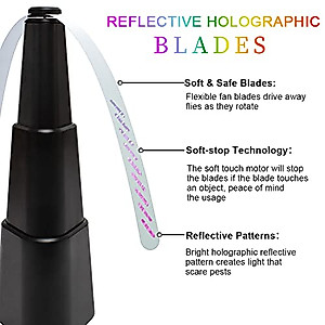 Allinus Fly Fans for Tables, Fly Fan for Outdoor Indoor Keep Flies Away, Portable Fly Spinner for Meal, Party, Picnic, Restaurant, Battery Powered, Hanging Hook, Black