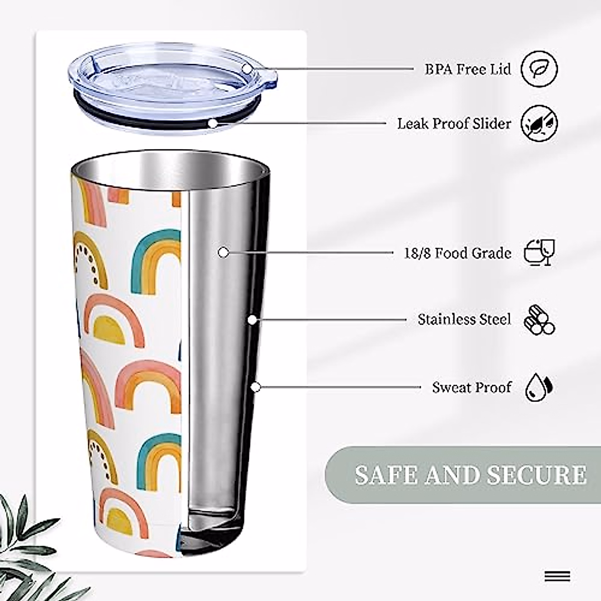 DLUCCA 20oz Insulated Coffee Tumbler With Straw Stainless Steel Swig Tumblers,Travel Mugs Insulated For Hot And Cold,Reusable Thermal Water Bottle Cup For Car Camping Exercise（Rainbow ）