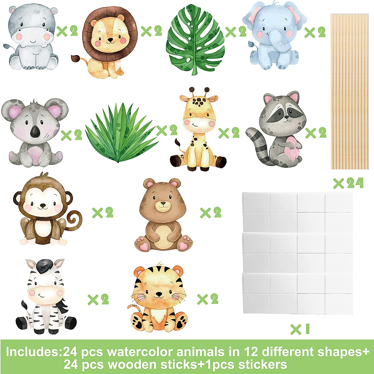 24Pcs Jungle Animals Centerpiece Sticks Safari Animal Table Toppers for Jungle Birthday Party Zoo Animals Baby Shower Supplies Safari Party Decoration