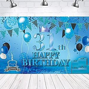 Happy 31th Birthday Backdrop Banner Blue 31th Sign Poster 31 Birthday Party Supplies for Anniversary Photo Booth Photography Background Birthday Party Decorations, 72.8 x 43.3 Inch