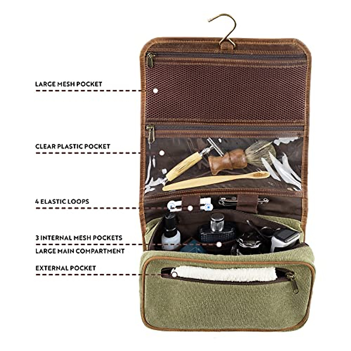 moonster Hanging Toiletry Bag for Men & Women, Leather Toiletry Bag for Men, Mens Toiletry Bags for Traveling, Hanging Travel Toiletry Bag, Mens Travel Bag Toiletry, Dopp Kit Shower Bags for Men