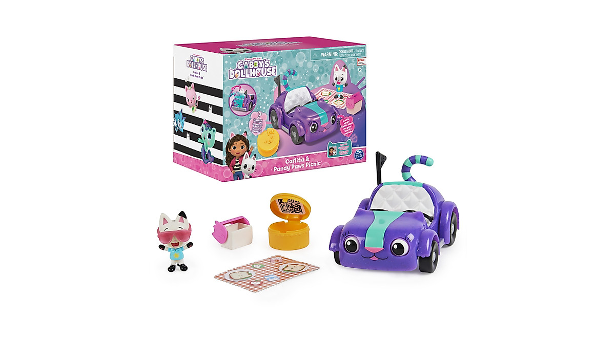 Gabby's Dollhouse Carlita Toy Car & Pandy Paws Set - Kids Playset for ...