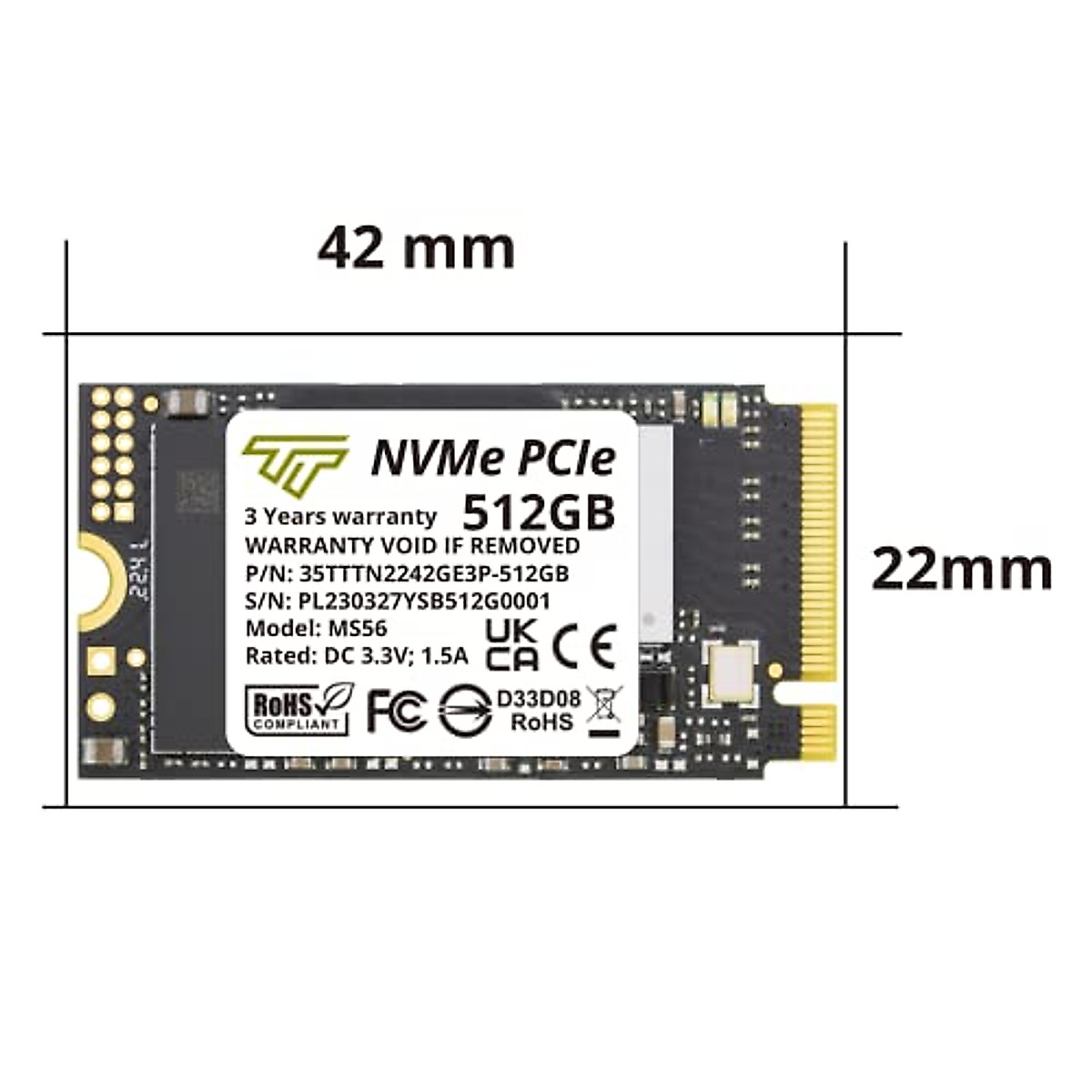 Timetec 512GB M.2 2242 SSD NVMe PCIe Gen3x4 3D NAND TLC Read/Write Speed Up to 2,000/1,500 MB/s Compatible with Lenovo Thinkpad E15 / ThinkPad 11e Yoga Gen 6, Laptop and Desktop