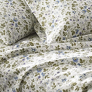 Laura Ashley - King Sheet Set, Soft Sateen Cotton Bedding Set - Sleek, Smooth, & Breathable Home Decor (Spring Bloom Wildflower, King)