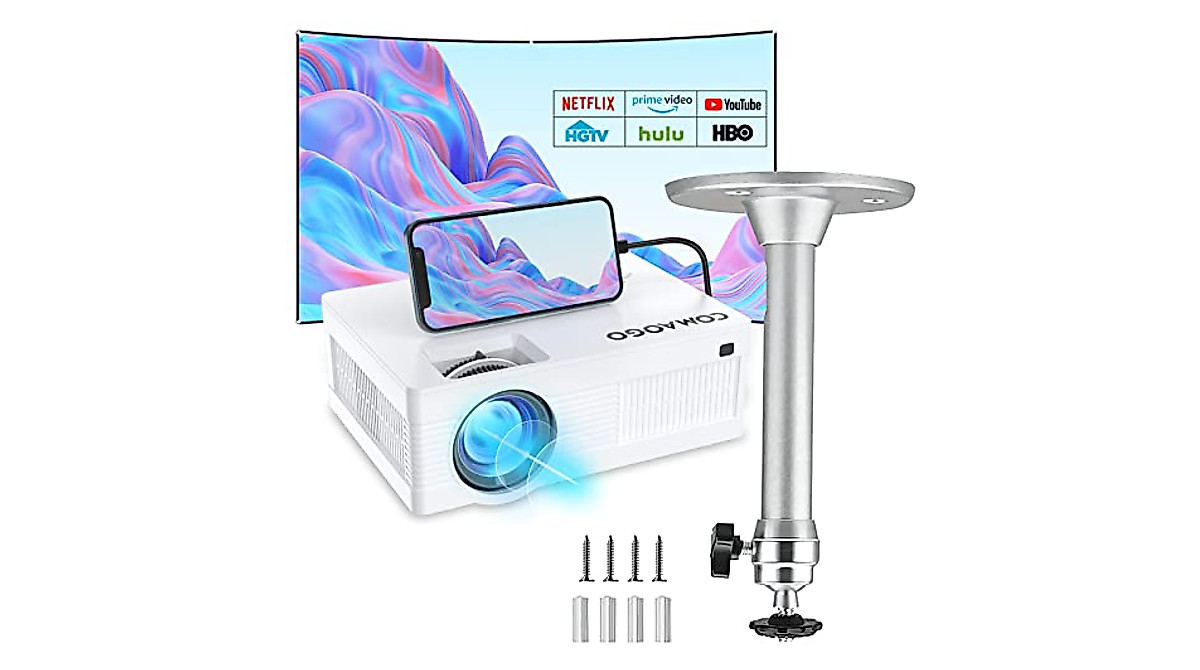 9500 Lumen Portable Projector + Ceiling Wall Mount for Home