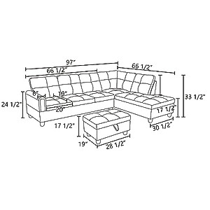 Evedy Faux Leather Sofas & Couches,Modern L-Shaped Modular Couch Upholstered 6 Seaters Sectional Sofa Couch W/Storage Ottoman, Living Room Furniture Set for Small Apartment-Brown