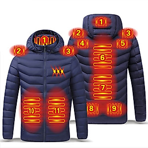 COMIOR Electric Heated Jacket, Unisex Heated Coat for Men Women USB Rechargeable Electric Heated Jacket with 11 Heating Zones Winter Waterproof Warming Jackets For Outdoor Skiing, Hiking