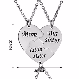 YEEQIN 3PCs/Set Mom Big Sister Little Sister Mom Necklaces Set Mother Daughters Matching Heart Jewley Set