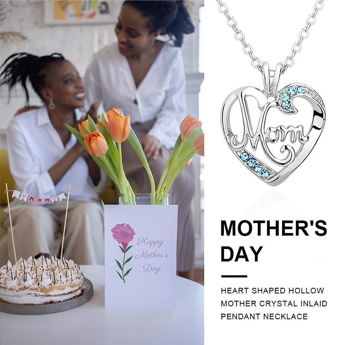 ShiQiao Spl Mother's Birthday Gift - I Love Mom Heart Pendant Necklace Fashion Jewelry Mother's Day Gift Blue