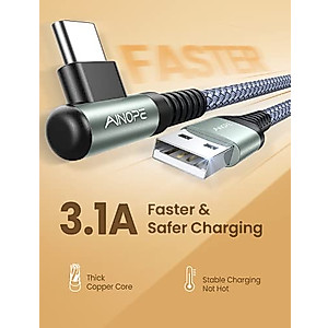 USB Type C Cable AINOPE [2-Pack, 6.6ft]3.1A USB Fast Charge Cable Right Angle，Durable Nylon Braided USB C Charging Cable Compatible with Galaxy S10 S9 S8 Plus S21, Note 10 9 8, LG V20, Type C Charger