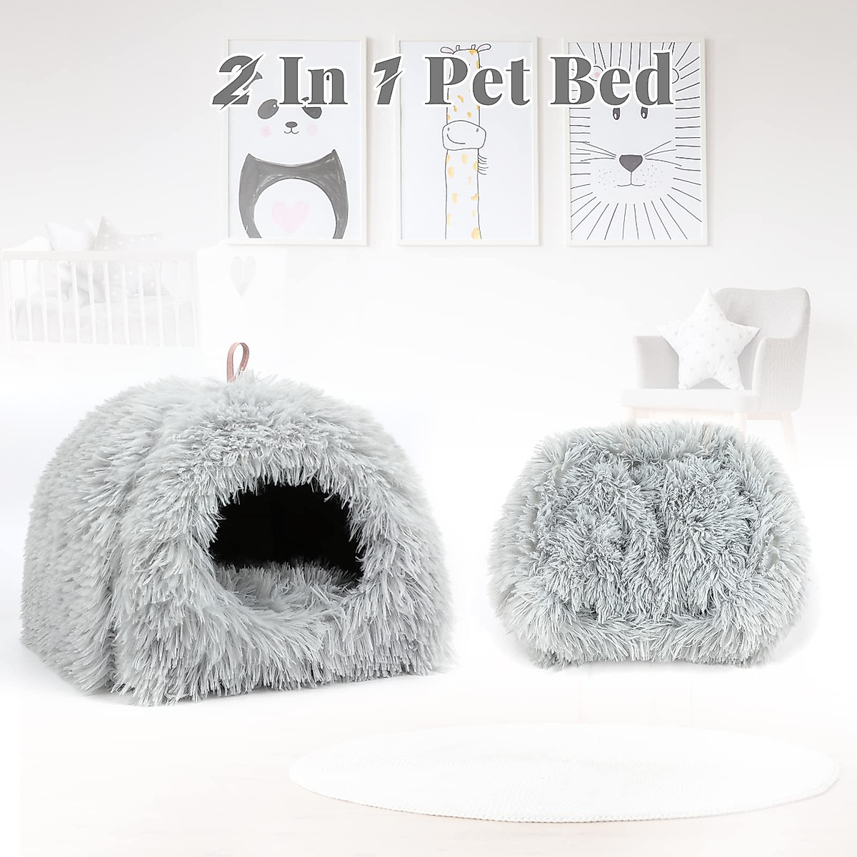 YUEPET Guinea Pig Bed Plush Calming Hideout, Warm Rabbit Hide for Hamsters Hedgehogs Ferrets Dwarf Rabbits and Other Small Animals(Grey)