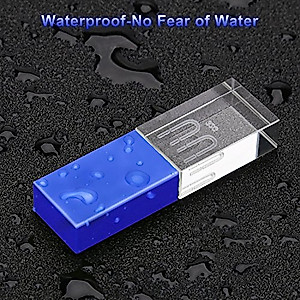 Crystal USB Flash Drive Waterpoof Flash Disk Thumb Drive high Speed led Light Special USB Memory Stick 32G UU (Blue+Green 2 Pack)