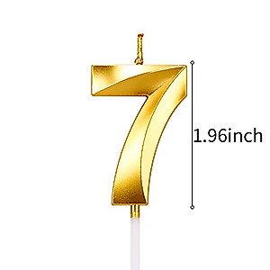 LUTER Gold 3D Diamond Shape Happy Birthday Cake Candles with Fold Design Number Candles Number 7 Birthday Candle Cake Topper Decoration for Party Kids Adults