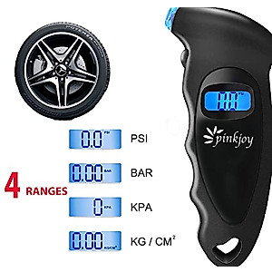 PINKJOY Digital Tire Pressure Gauge 150 PSI, 4 Settings, Tire Gauge for Car, Truck, Motorcycle, Bicycle with Backlit LCD and Non-Slip Grip (Black)