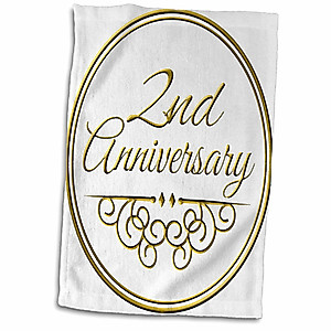 3D Rose 2Nd Gift-Gold Text for Celebrating Wedding Anniversaries 2 Second Two Years Together Towel, 15" x 22"