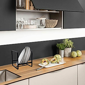 CUKE2BEET 3PCS Metal Plate Holder Organizer, Vertical Plate Rack Dish Organizer for Cabinet,Dish Storage Rack Drying Rack for Cupboard (1 Large and 2 Small, Black)