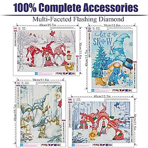 AOKLLA Diamond Painting Kits for Adults Clearance, 4 Pack Christmas Gnome Diamond Art Kits for Kids, DIY 5D Round Full Drill Crafts Diamond dots Home Wall Decor Gifts (12x16inch)