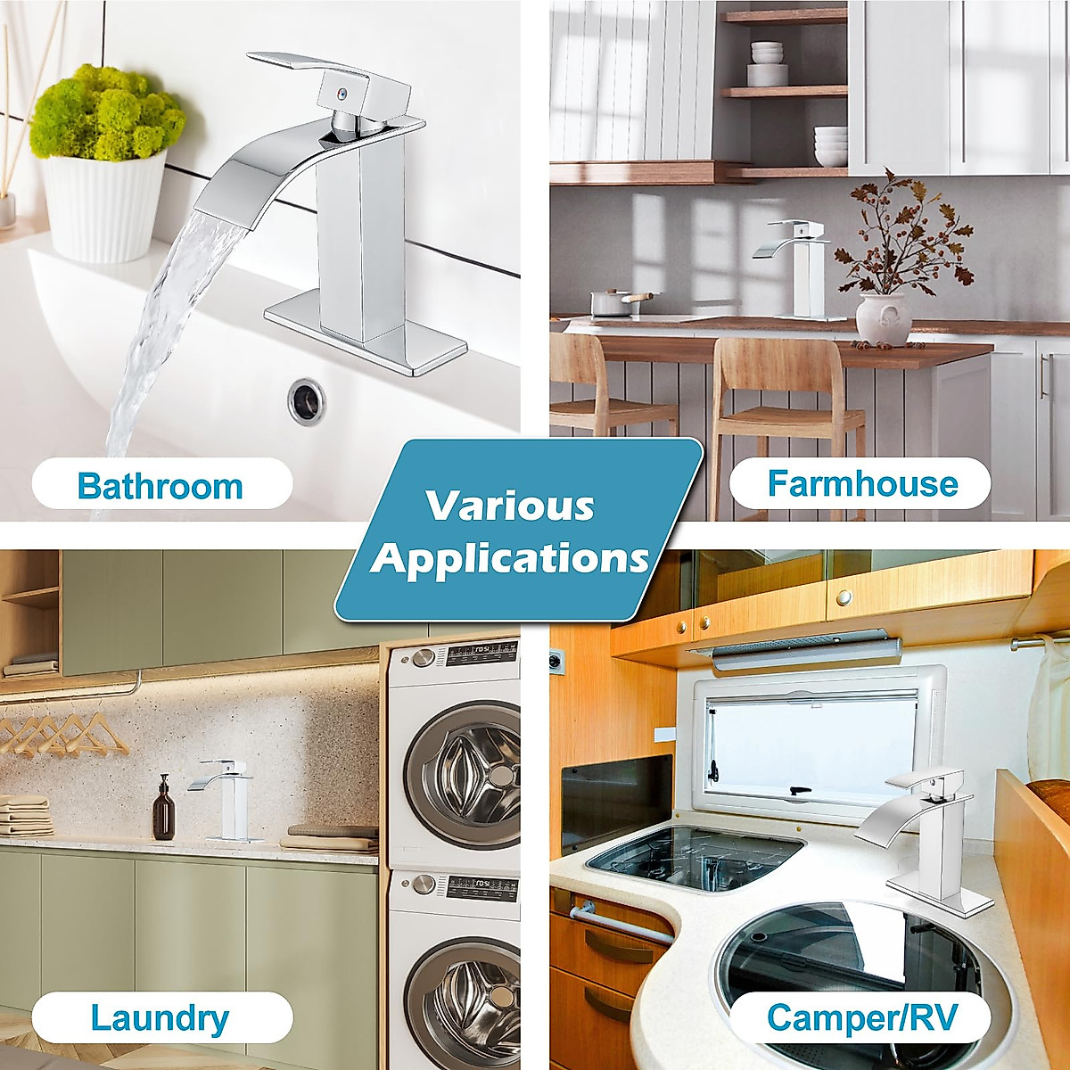 Midanya Bathroom Sink Faucet Waterfall Spout Single Handle 1 Hole Deck Mount Mixer Tap Lavatory Vanity Vessel Faucet Commercial with Pop Up Drain,Short, Polish Chrome