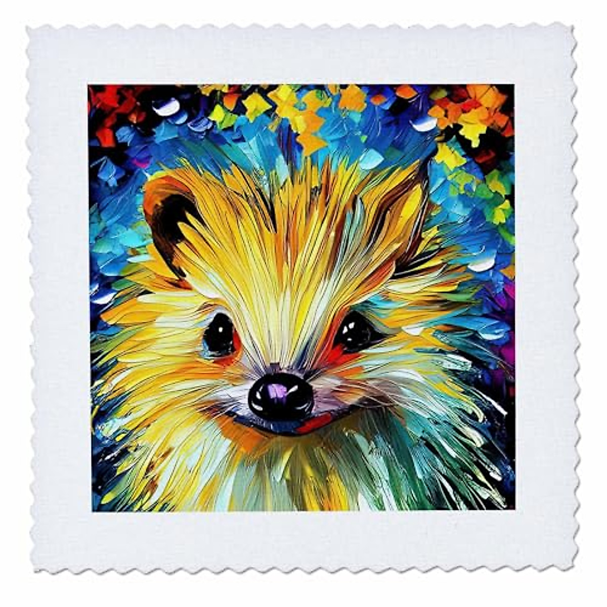 3dRose Adorable Cute Hedgehog Animal. Chic Colorful Digital Painting... - Quilt Squares (qs-379075-2)