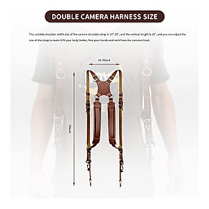 Double Camera Strap,Camera Shoulder Strap for Two Cameras,Adjustable Leather Double Camera Harness Brown