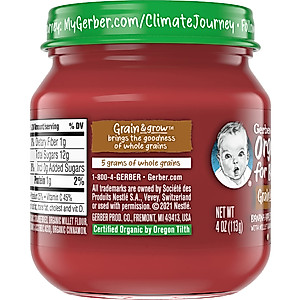 Gerber 2nd Foods Organic for Baby Grain & Grow Baby Food Jar, Banana Apple Strawberry with Millet Quinoa & Cinnamon, 4-Ounce Glass Jar (Pack of 6)