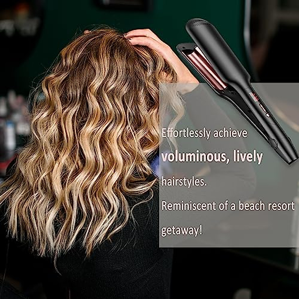 BAUTIA Hair Crimpers and Wavers Hair Tool, Beach Waver Curling Iron Wand Double Barrel, Wavy Hair Crimper for Women Beach Waves Short Hair