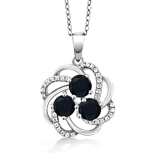 Gem Stone King 925 Sterling Silver Black Onyx Pendant Necklace For Women (1.75 Cttw, Gemstone Birthstone, Round 5MM)