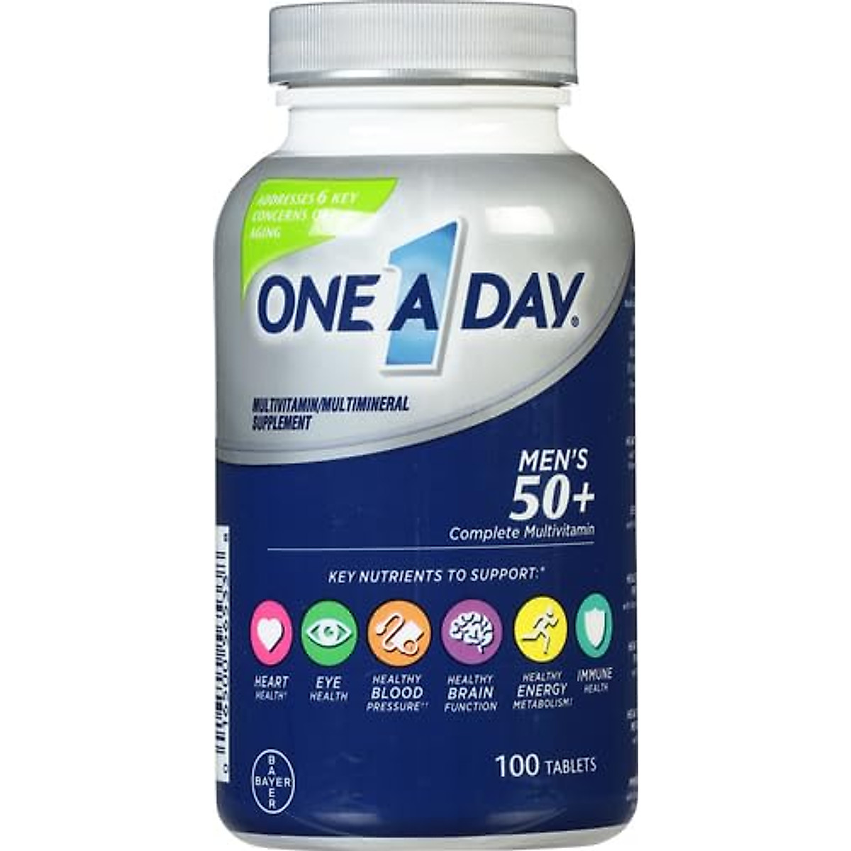 One A Day Men’s 50+ Multivitamins, Supplement with A, C, D, E and Zinc for Immune Health*, Calcium & More, 100 Tablets